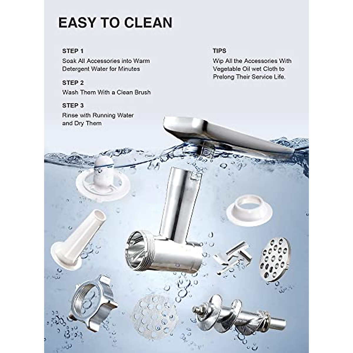 Electric Meat Grinder, Heavy Duty Meat Mincer, Sausage Stuffer Maker, Food Grinder with Sausage & Kubbe Kit, 2 Grinder Plates, Stainless Steel (Black)