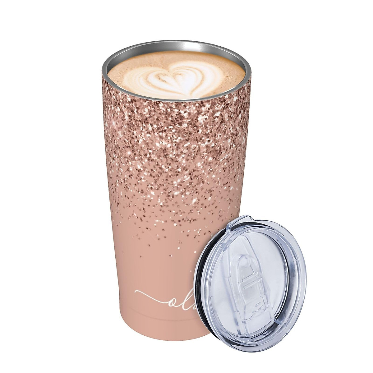 Blush Pink Rose Gold Glitter 20oz Tumbler Stainless Steel Vacuum Insulated Double Wall Travel Tumbler, Durable Insulated Coffee Mug, Thermal Cup With Lid and Straw for Hot & Cold Drinks