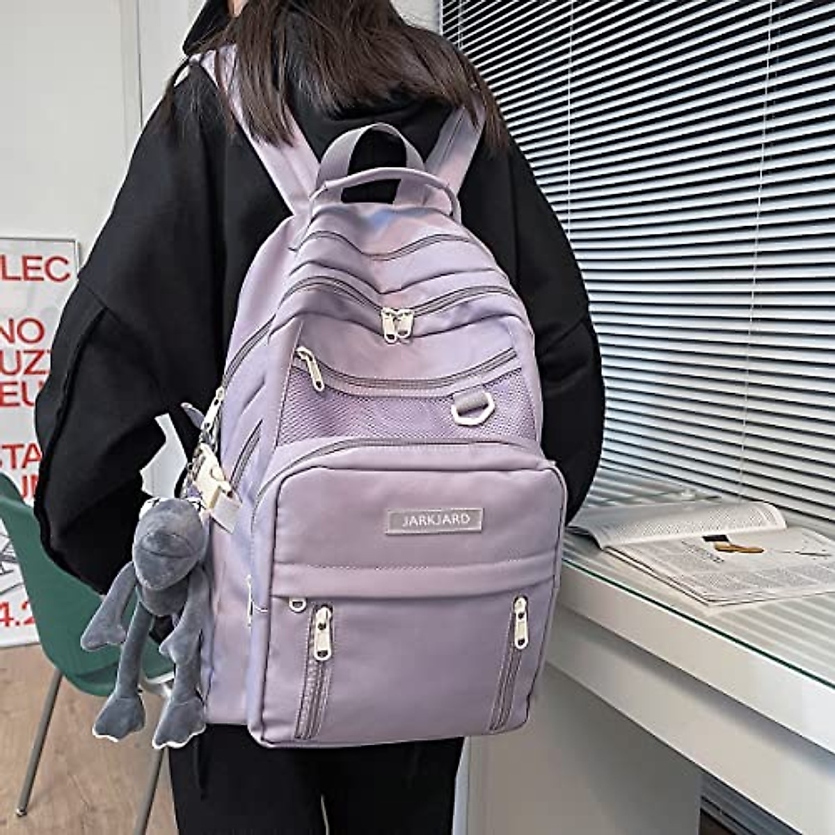 JARKJARD Cute Aesthetic Backpack Kawaii Backpack for School with Cute Pendant Casual Daypack Middle Student Travel College Bookbag for Girls Large Capacity(Purple)