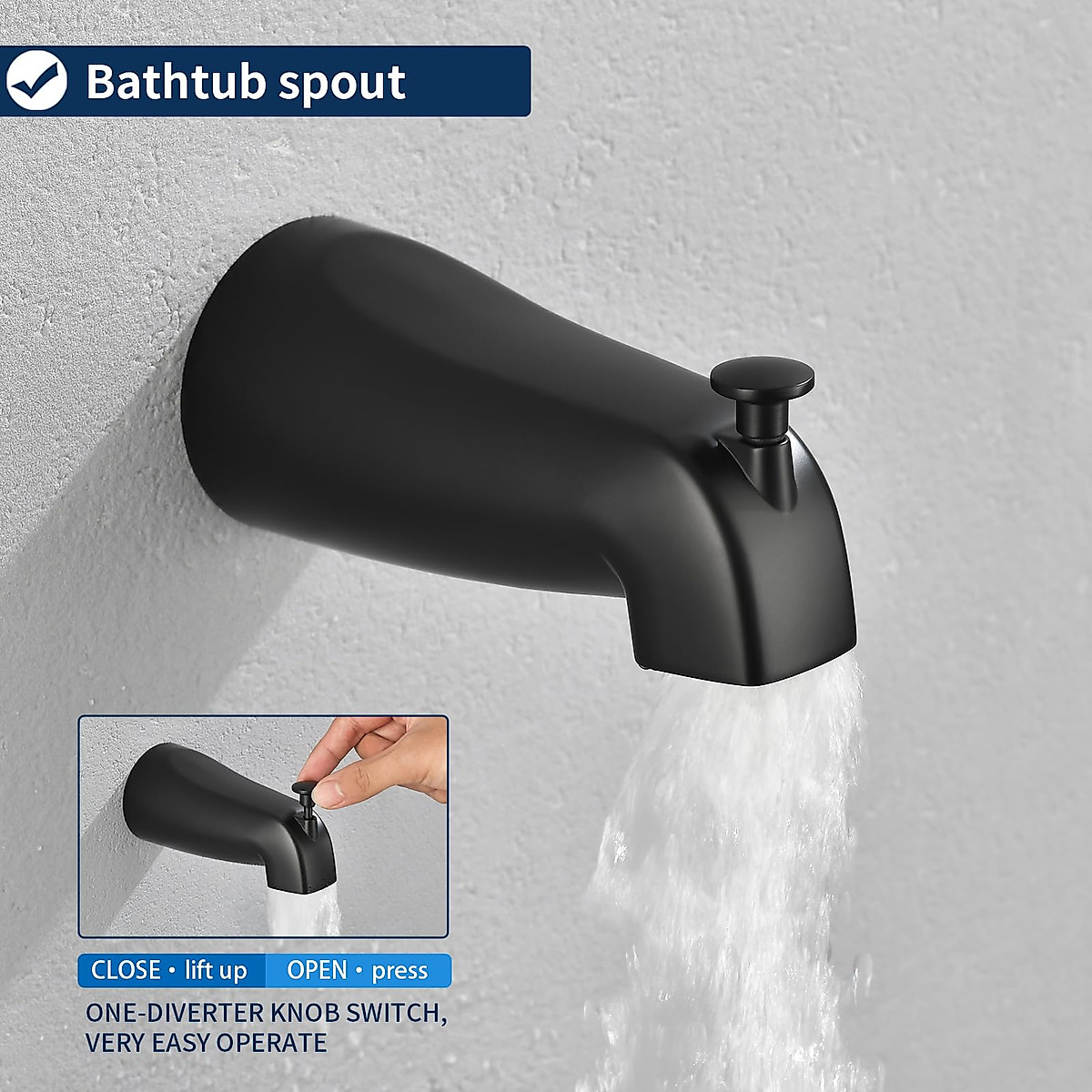 2 Handle Shower Faucet Set with Tub Spout Bathtub Shower Faucet Combo Set Shower System Complete Tub and Shower Trim Kit Matte Black Wall Mounted Shower Fixtures