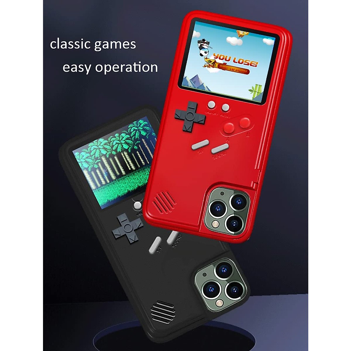 KJArrow Handheld Game Console Case for iPhone 12, Retro Gameboy Case for iPhone 12, Video Gaming Case with Color Display and 36 Small Games, Playable Game Case for iPhone 12 Black
