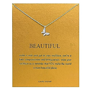 LANG XUAN Friendship Compass Necklace Good Luck Butterfly Pendant Chain Necklace with Message Card Gift Card for Women Girl