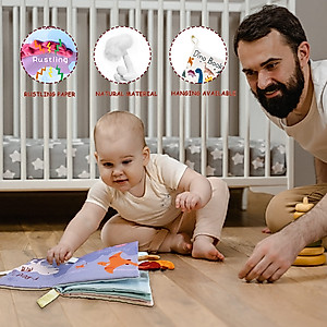 Jonzoo Soft Baby Books 6-12-18 Months, Dinosaur Crinkle Book for Baby, Newborn Infant Montessori Tummy Time Toys 0-6-12 Months, Baby Cloth Book, Car Seat Stroller Toy, Baby Boy Girl Gift 0-6-12 Months