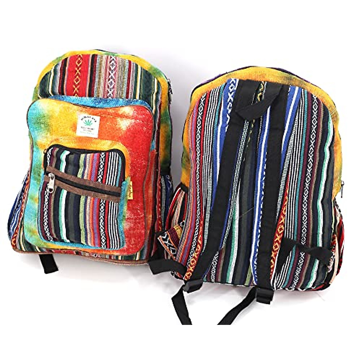 Himalaya Handmade Unique Design Tie Dye 100% Himalaya Hemp Backpack Hippie Backpack Festival Backpack Hiking and Laptop Backpack FAIR 17inch x 11inch x 6.5inch inch / 43 x 28 x 16 cm