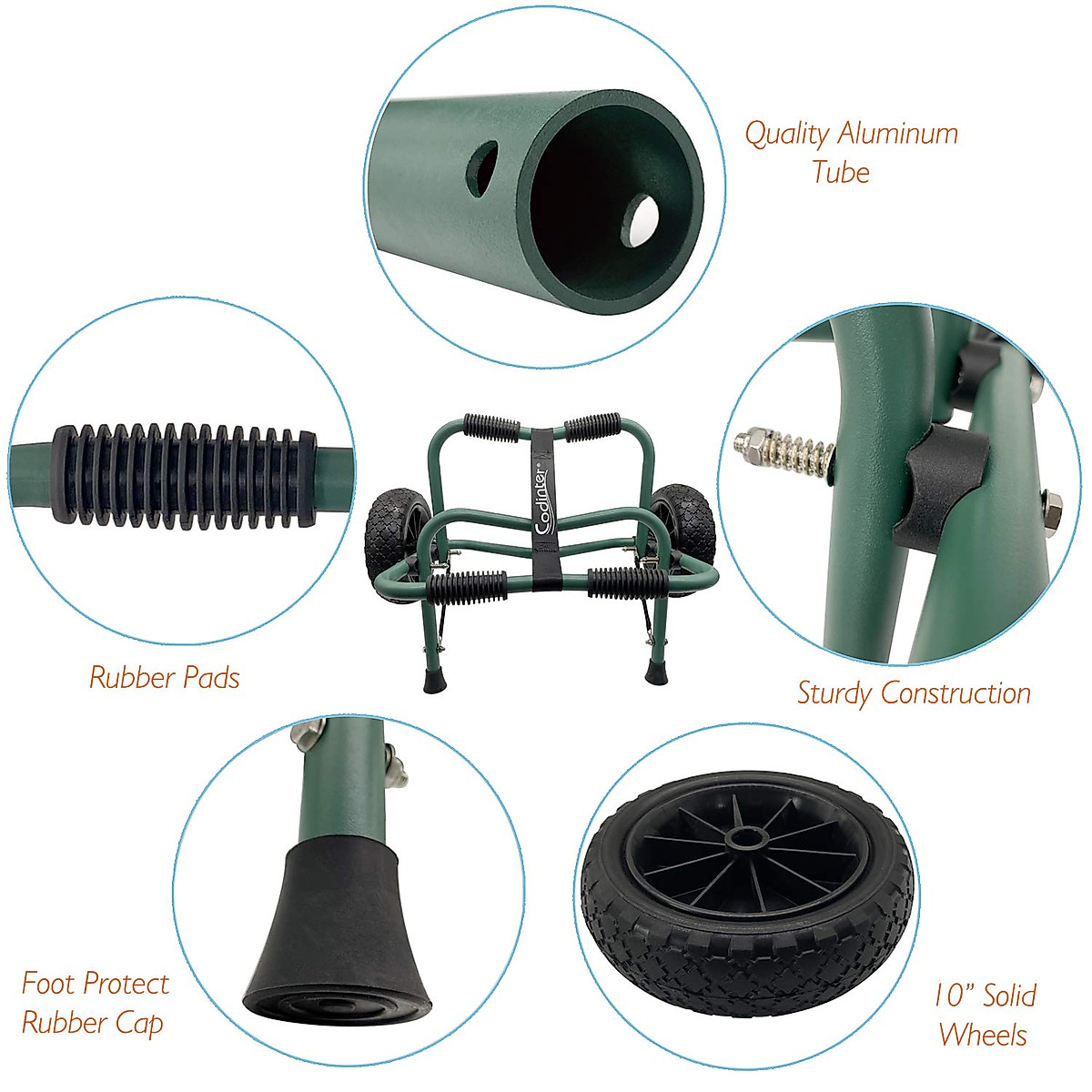 Codinter Kayak Cart, Canoe Dolly Trolley for Carrying Kayaks Boats Paddleboard Transport – Green
