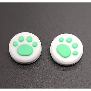 2 x Silicone Analog Controller Thumb Stick Joystick Grips Cap for Switch NS & Switch Lite Controller Joy-Con ThumbStick Cute Cat Paw Claw (White-Green)