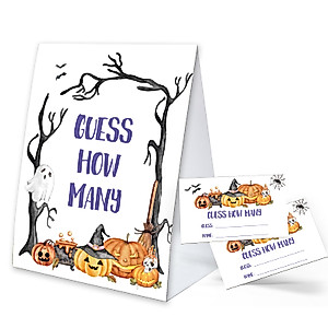 Halloween Theme Guess how many (1 double-sided printed sign and 50 game cards), Halloween decorations, Halloween ideas, Halloween party games, baby shower games WSJCTG001