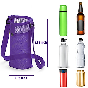 egghat 3Pcs Adjustable Shoulder Strap Water Bottle Carrier Mesh Bag Lightweight Dog Water Bottle Sleeve Crossbody Pouch (Navy/Korean blue/purple)