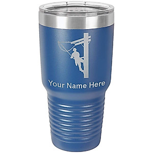 LaserGram 30oz Vacuum Insulated Tumbler Mug, Lineman, Personalized Engraving Included (Dark Blue)