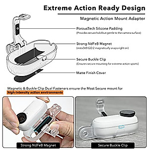 SYMIK Magnetic Action Mount Adapters Bundle (4 Pack) Accessory for Insta360 GO 2 Action Camera; Extreme Action Ready Design; Magnetic & Buckle Clip Dual Fasteners Enable High Intensity Action Mounting