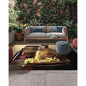 Outdoor Rug Mats,Cask Barrel Wine Glass Fruit Grape Indoor Area Rugs RV Camping Rugs Outside Mat 4x6ft,Floor Carpet for Patio Porch Deck Backyard Picnic Balcony Farmhouse Cellar Wooden Table