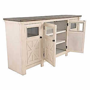 Signature Design by Ashley Bolanburg Two Tone Farmhouse TV Stand, Fits TVs up to 72", 3 Cabinets and Adjustable Storage Shelves, Whitewash