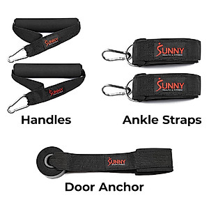 Sunny Health & Fitness Premium Resistance Band Set with Door Anchors, Wrist Straps, Handles & Carry Bag – Exercise Stretch Bands for Strength Training, Muscle Recovery, Yoga and More - NO. 089-COMBO