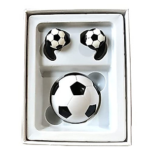 Soccerball Wireless Bluetooth 5.0 Earbuds HIFI Sound Touch Control Shaped and Charging Case Magnetic Necklace, Black and White