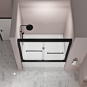 DELAVIN 56-60 in. Frameless Shower Door, Bathroom Sliding Shower Door, 5/16" (8mm) Clear Tempered Glass, SGCC Tempered Glass Door with Explosion-Proof Film