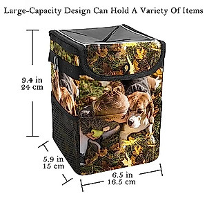 RODAILYCAY Car Garbage Bin with Lid, Waterproof Car Trash Can Center Console, Girl Kissing Her Dog in Forest Auto Dustbin Garbage Organizer, Vehicle Trash Can for Car