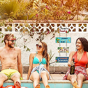 Summer Beach Wall Decor Welcome to Paradise Sign Patio Pool Sign Metal Hanging Tropical Bar Flip Flop Sign Endless Summer Vintage Beach Themed Plaque for Poolside Outdoor Home Decor (Stylish Style)
