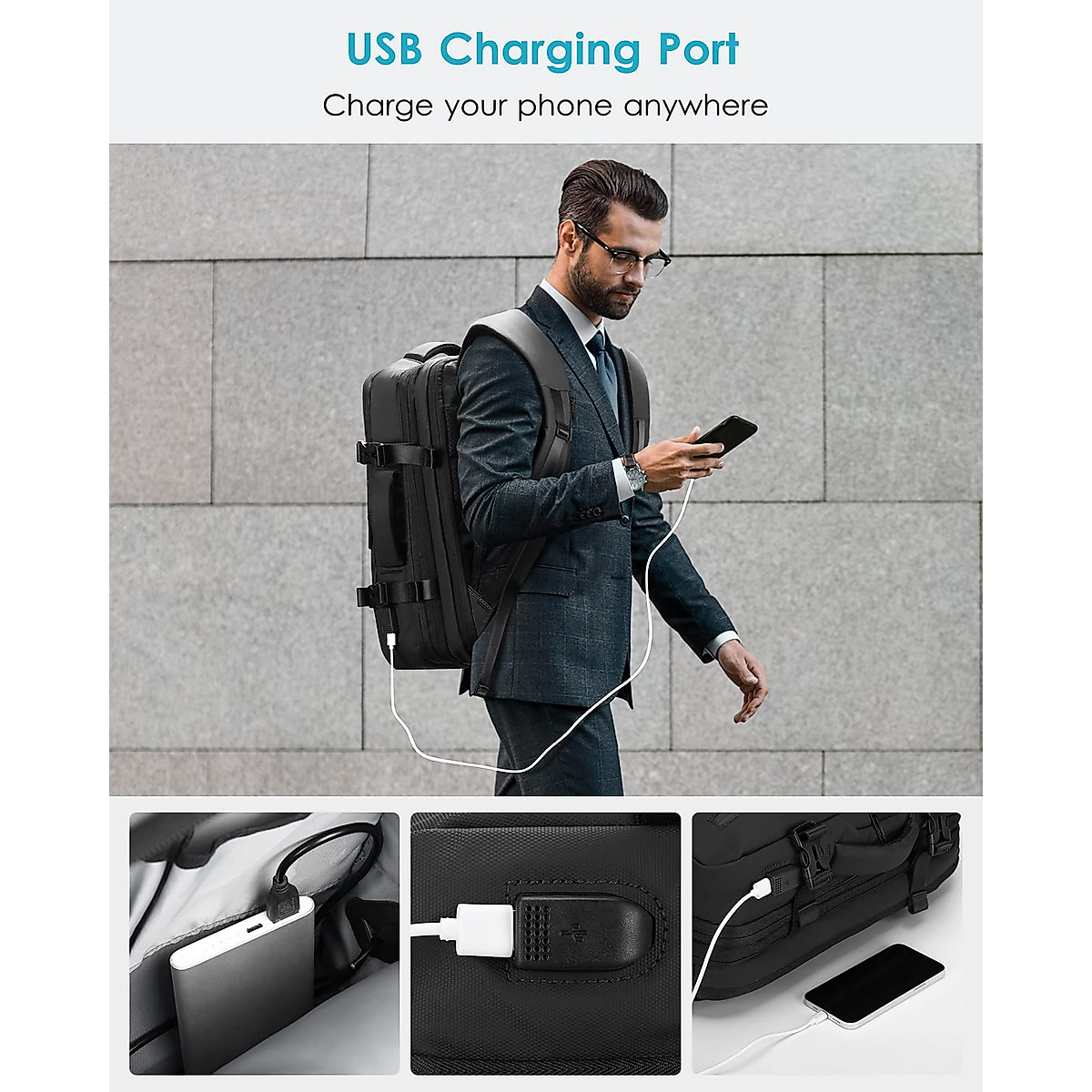 HOMIEE Carry on Bag Large Travel Backpack Flight Approved, Waterproof Rucksack Anti Theft Laptop Backpack for Men Women, 24-40L Expandable Weekender Overnight Duffel Bag Hand Luggage Suitcase