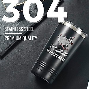 Onebttl Possum 20oz Tumbler With Spill-Proof Lid - Unique Gift for Possum Lovers, Women & Men - Opossum Gift Box Included - Black