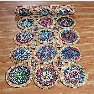 CASAVANI Scalloped Chindi Cotton Area Rug - Geometric Beige & Multicolor Hand Woven Braided Rug Best Uses for Living Room, Bedroom, Kithchen, 2.6x4 2.6x8 (C123, 4x6)