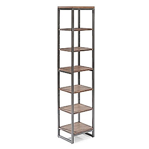 Home Styles Barnside Metro Gray Seven-tier Storage Shelf Tower with Four Adjustable Shelves, Brushed Pine Veneer Shelves, and Powder Coated Metal Frame