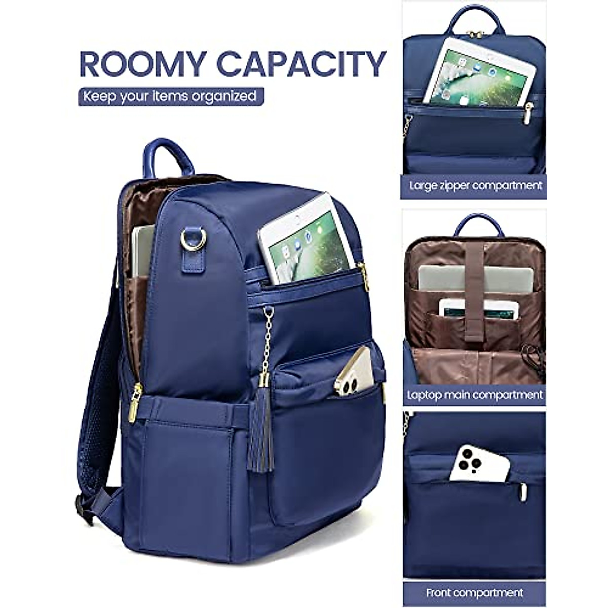 LOVEVOOK Laptop Backpack Women,17.3 Inch Convertible Backpack Purse for Women with USB Port,Fashion Teacher Nurse Bag Work Backpack with Cute Wristlet Bag for Travel Commute,2 PCS,Navy Blue