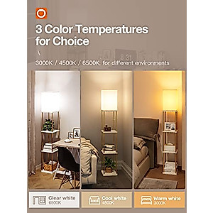 addlon Gold Floor Lamp, 4-Tier Display Floor Lamp with Shelves, LED Floor Lamp with 3CCT Bulb, Modern Floor Lamp for Bedroom, Livingroom and Office - Marble Texture & Gold Frame