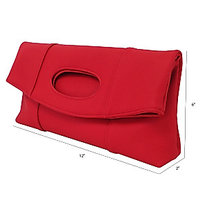 Synthetic Leather Fold Over Clutch (RED)