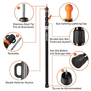 Tent Poles for Tarp, CAMULAND Telescoping Camping Gear Accessories Stakes for Hammock Rain Fly Sun Shade Adjustable Lightweight Aluminum Set of 34.5" - 110.2" Hiking, Awning/Outdoor with Carry Bag