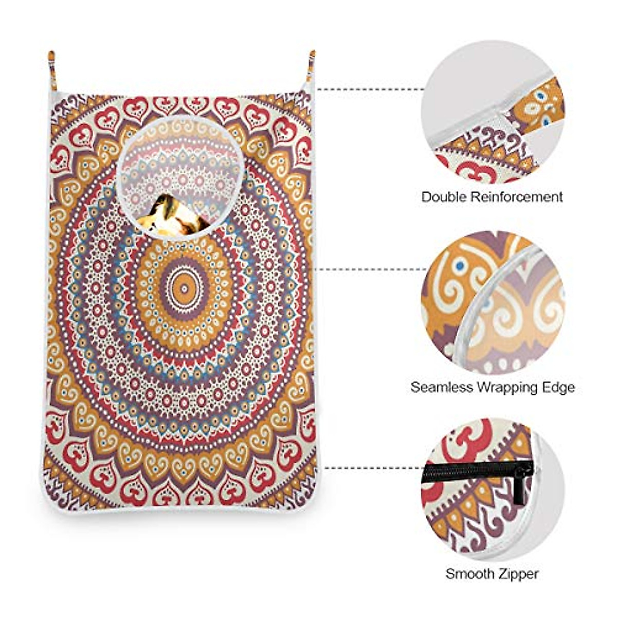ATTX Colorful Ethnic Pattern Hanging Laundry Hamper Bags Large Door Hampers for Dirty Clothes, Washing Baskets with Hooks 1 Packs