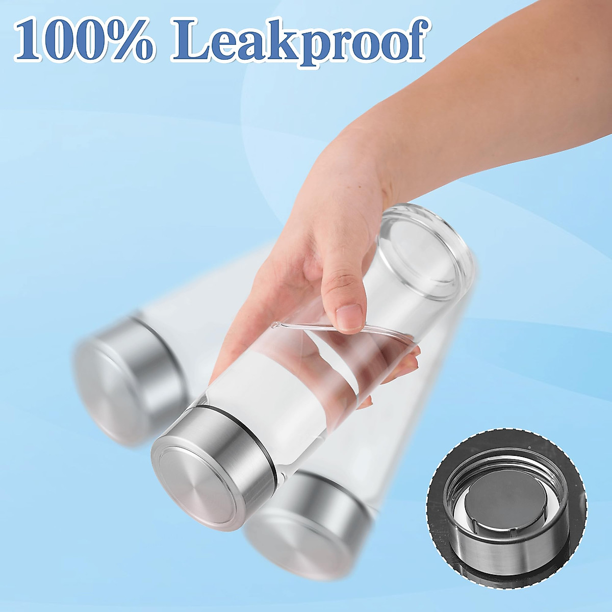 SUNNOW Clear Water Bottles Bulk, 6 Pack 16 oz Borosilicate Glass Water Bottle, Wide Mouth & Dishwasher Safe & Leak Proof & Reusable Gift for Women Men Teacher Nurse