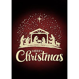 America Forever Merry Christmas Garden Flag - Gold Nativity, Glory To The Newborn King, Jesus Birth Wise Men Star of Bethlehem Religious Flag - Seasonal Yard Outdoor Decorative Flag - 12.5 x 18 Inches