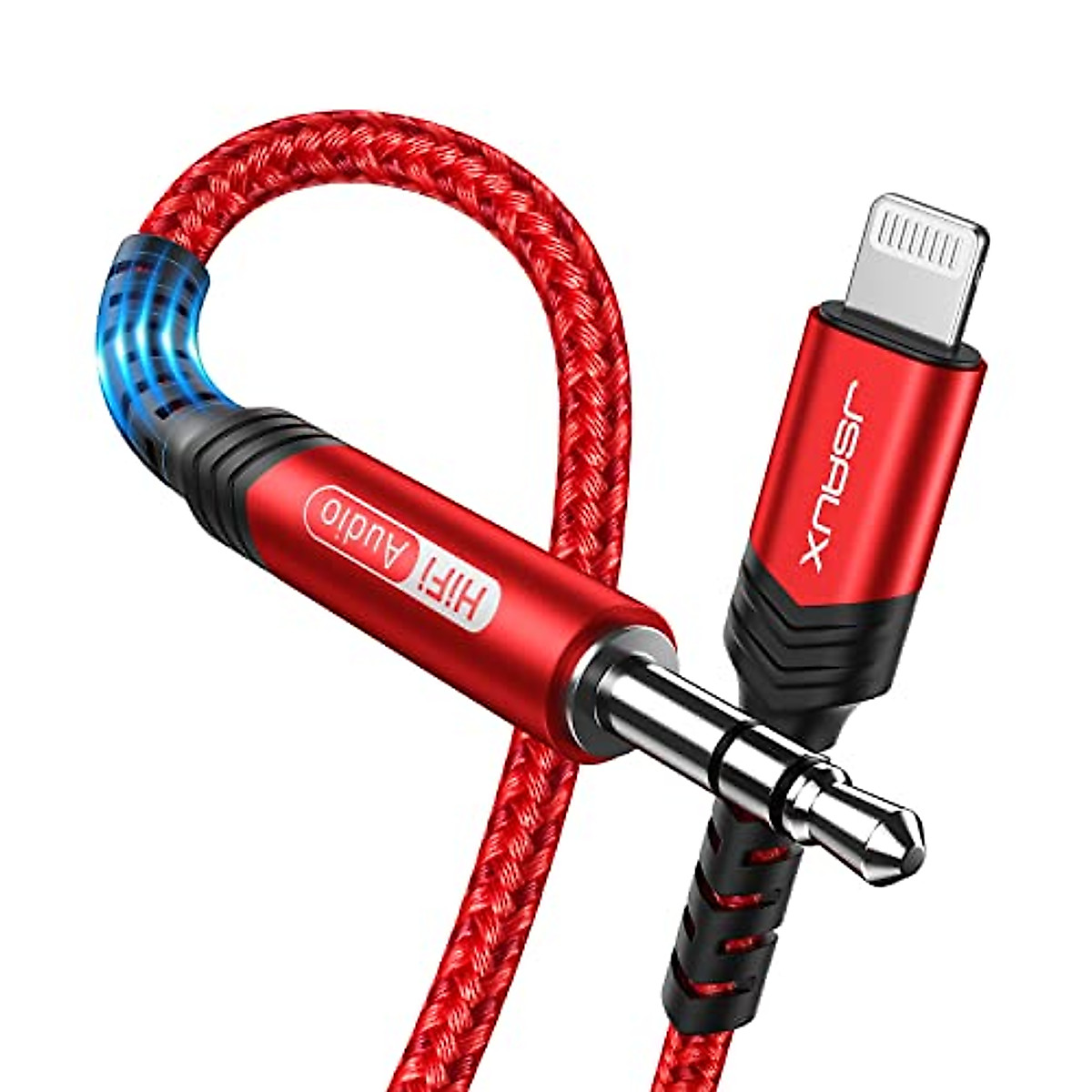 JSAUX Lightning to 3.5mm iPhone AUX Cord 6FT, [Apple MFi Certified] AUX Cord for iPhone Headphones Jack Compatible with iPhone 14/14 Plus/14Pro/13/13 Pro Max/12/12 Pro/11/X/XS/XR/8/Car Stereo-Red