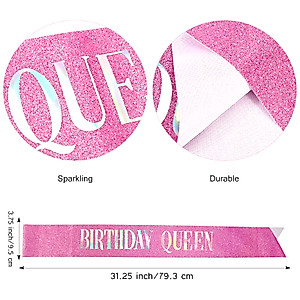 TIHEBAX Birthday Tiara and Sash for Women Girls Birthday Queen Series Graceful Birthday Crown and Sash for Party Gift Halloween Cosplay Premium Rhinestone Headbands for Princess Dress Up (pink)