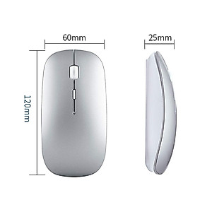Bluetooth Wireless Mouse, Dual Mode Slim Rechargeable Wireless Mouse Silent Cordless Mouse with Bluetooth 4.0 and 2.4G Wireless, Compatible with Laptop, PC, Windows Mac Android OS Tablet (Silver)