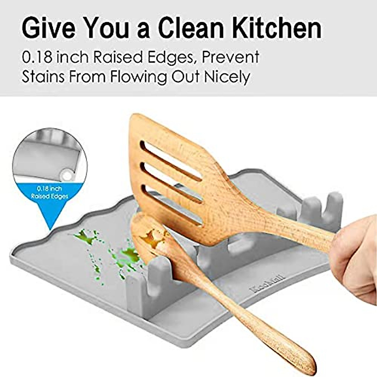 3 in 1, Aidacom 7 Slots Silicone Utensils Rest with Drip Pad & Multi-Purpose Microwave Mat, Spoon Rest & Spoon Holder for Stove Top, Kitchen Utensil Holder for Spoons Ladles Tongs, Heat Resistant,Grey