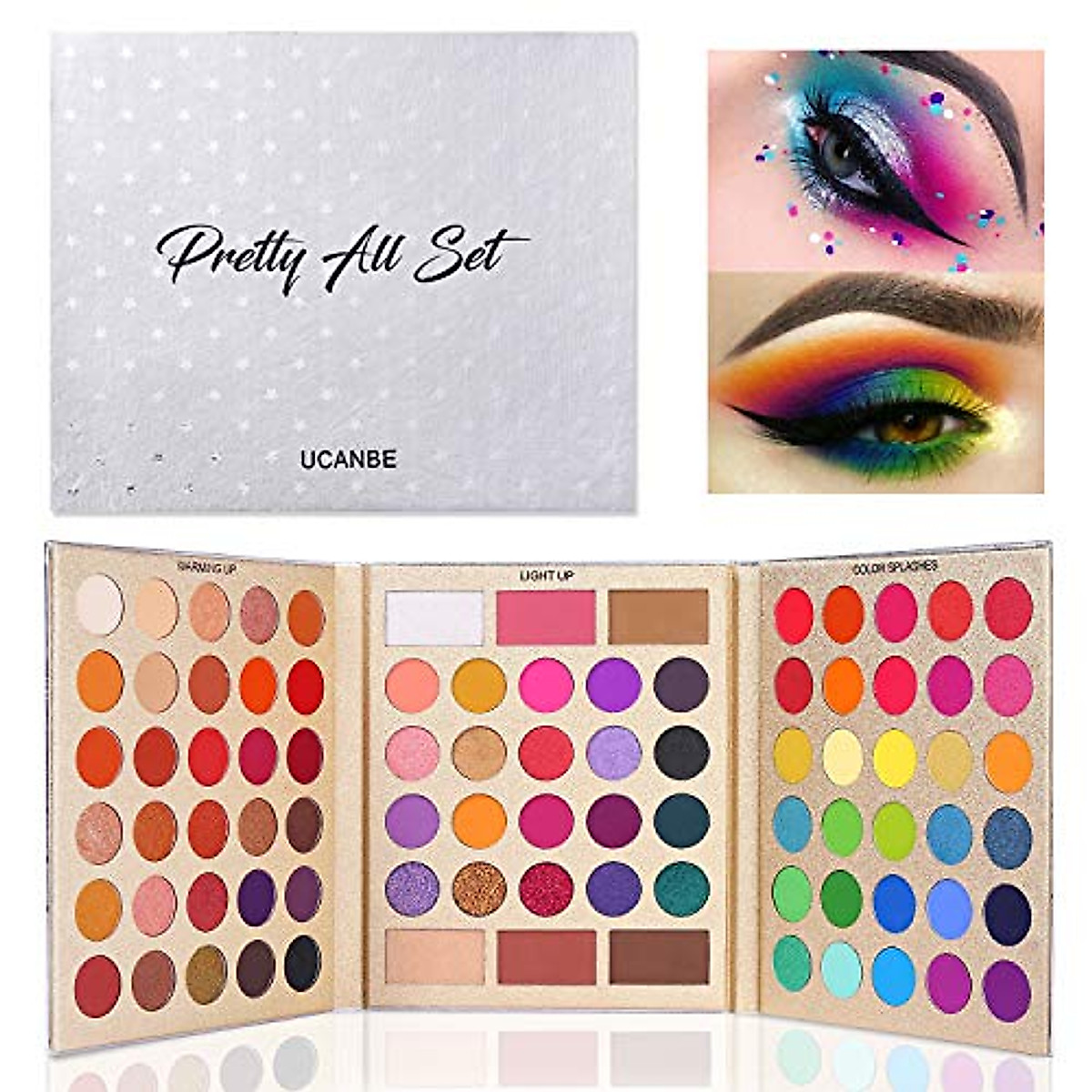 UCANBE Professional 86 Colors Eyeshadow Palette with 15pcs Makeup Brushes Set Matte Glitter Long Lasting Highly Pigmented Waterproof Contour Blush Powder Highlighter All in One