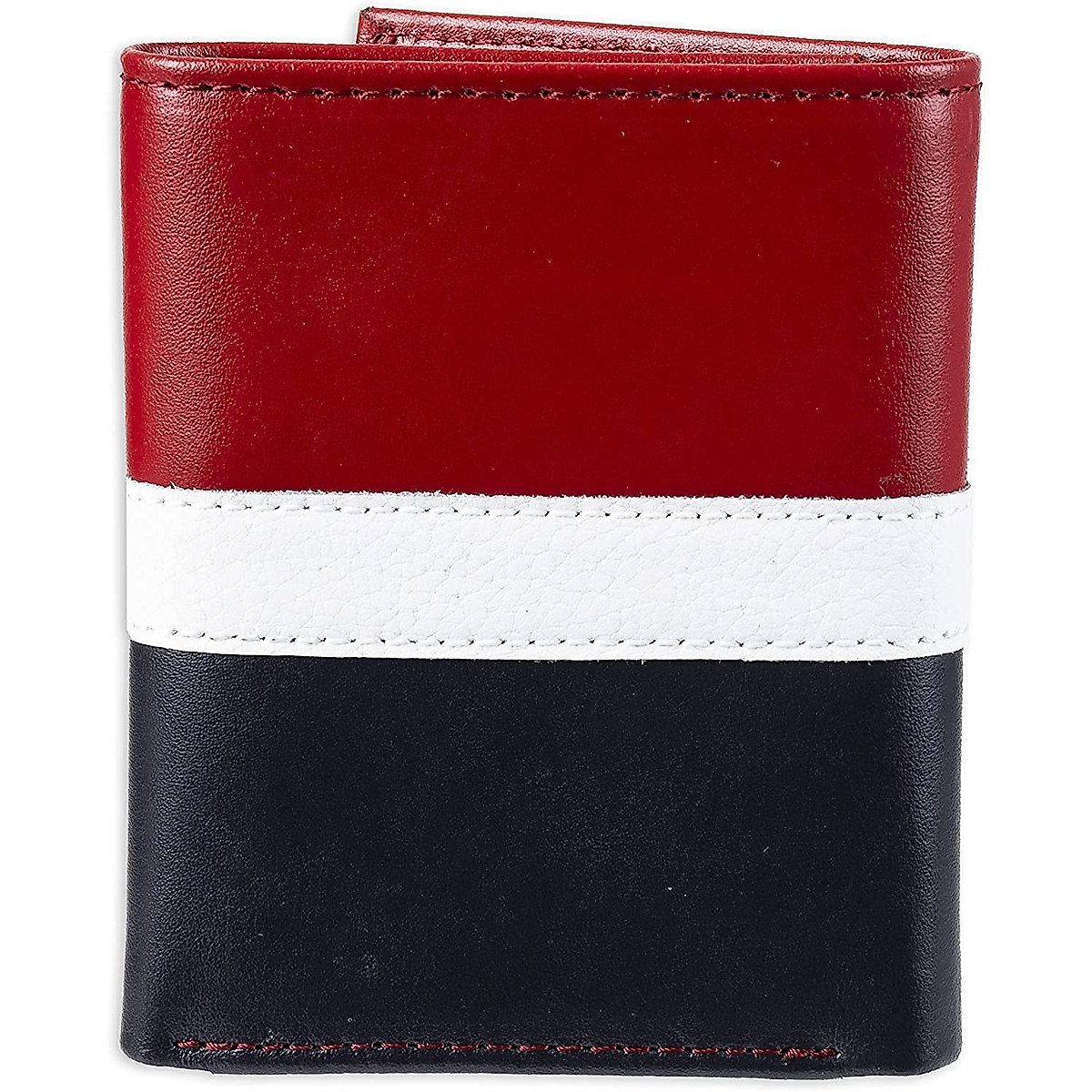 Tommy Hilfiger Big Skinny Wallet - Leather Wallets for Men Slim Thin Trifold with RFID Blocking Security and ID Window, Red/White/Blue, One Size