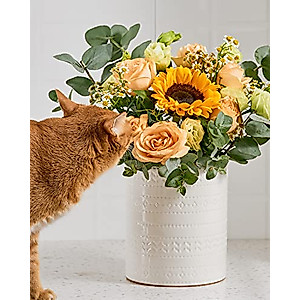 Getstar Large (7.2” x 6.2”) Kitchen Counter, Ceramic Cooking Utensil Holder with Protective & Non-Slip Cork Mat, Farmhouse Kitchen Decor