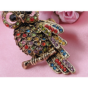 Alilang Womens Stretchy Antique Golden Tone Multicolored Rhinestones Rainbow Owl Bird Ring