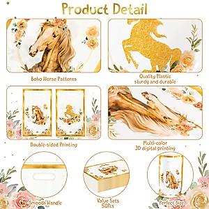 50Pcs Horse Party Favor Bags Gold Cowgirl Horse Party Bags Western Girl Sweet Goody Candy Treat Bags Horse Theme Party Decorations Plastic Gift Bag Birthday Snack Bag for Kids Birthday Party Supplies