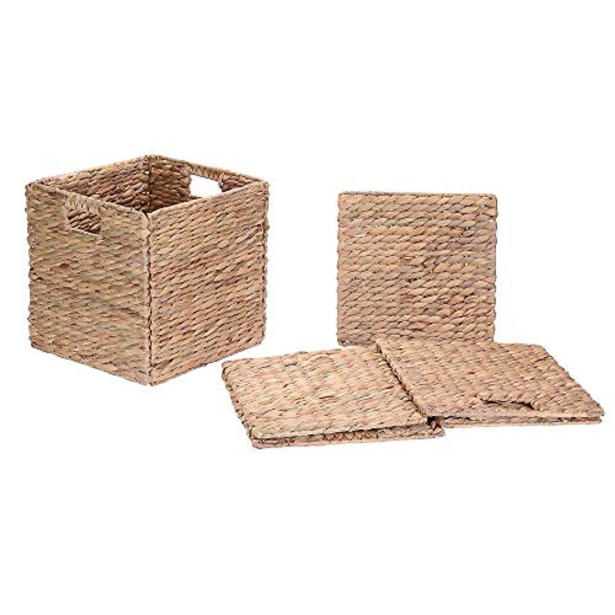 Villacera 12-Inch Square Handmade Wicker Storage Bin Foldable Basket made of Water Hyacinth | Set of 2