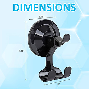 Powerful Black Waterproof Suction Cup Razor Hooks, Removable and Reusable Vacuum Hooks for Shower Wall or Any Flat Surface. (2 Pack)