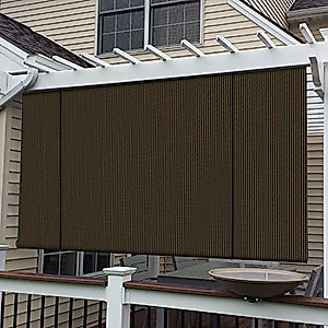 E&K Sunrise 6'W x 6'H Roll Up Shade Outdoor Roller Shade Blind Sun Shade UV Block for Patio Porch Backyard Gazebo Deck Pergola (Brown)