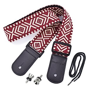 CLOUDMUSIC Tenor Concert Soprano Baritone Ukulele Strap Coloful Hawaii Floral Jacquard For Adult Size And Kids(Ethnic Red)