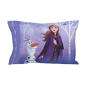 Disney Frozen II Traveling North Lavender, Light Blue & Plum 2Piece Toddler Sheet Set - Fitted Bottom Sheet, Reversible Pillowcase, Lavender, Light Blue, White, Plum