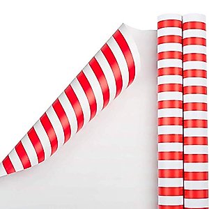 JAM Paper Gift Wrap - Striped Wrapping Paper - 50 Sq Ft Total - Red & White Stripes - 2 Rolls/Pack