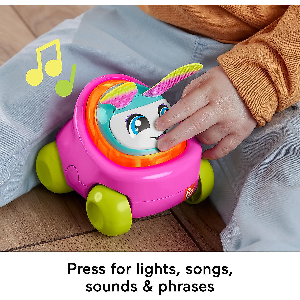 Fisher-Price Baby Learning Toy DJ Buggy Pink Push-Along Car with Music & Lights for Crawling Play for Infants Ages 9+ Months