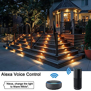 QACA WIFI Controlled LED Deck Lights Multi Color Outdoor IP67 Waterproof Φ1.18"Low Voltage Step Lights In-Ground Lights, Smart Phone APP Controlled, Compatible with Alexa Echo and Google Home, 10 Pack