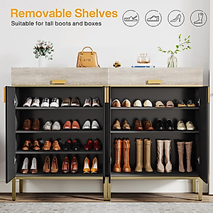 Tribesigns Shoe Cabinet with Drawers, 4-Tier Shoe Organizer with Removable Shelves, Modern Shoe Storage with Doors for Entryway, Hallway, Bedroom, Gray/Gold